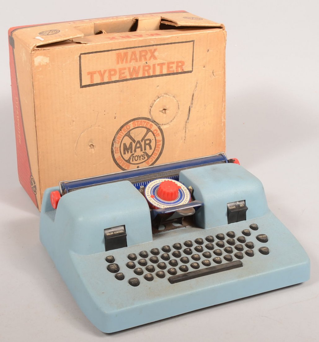 418: Marx Toy Company Blue Plastic and Tin Typewriter i