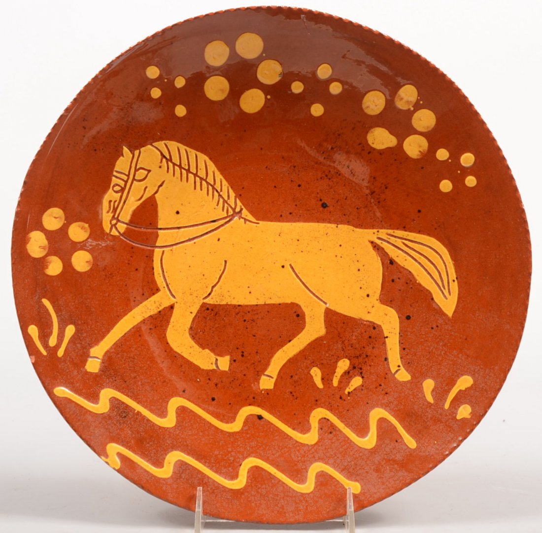 470: Large Breininger Pottery Redware Charger. Coggle r