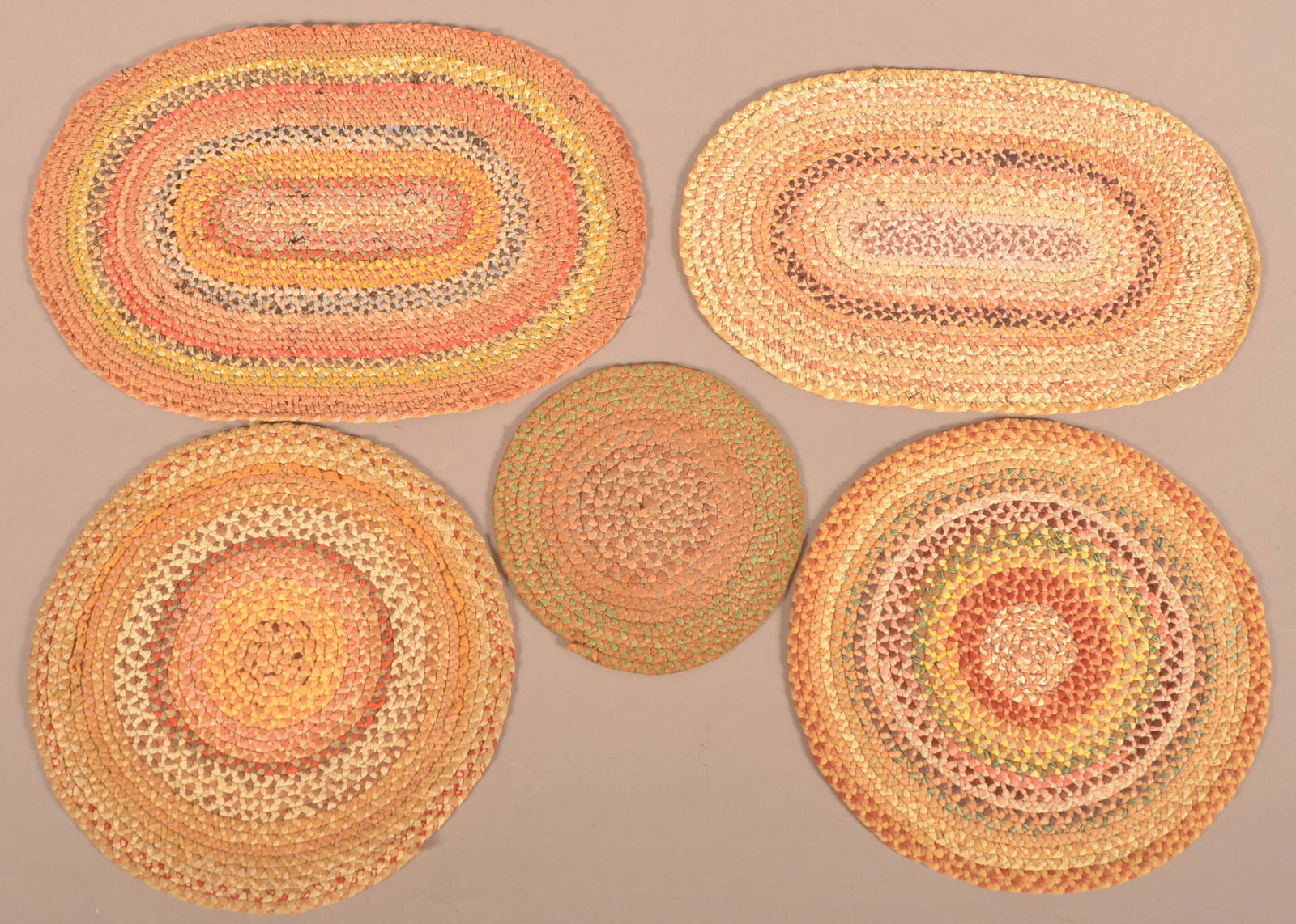 Five Antique Braided Table Mats. Auction