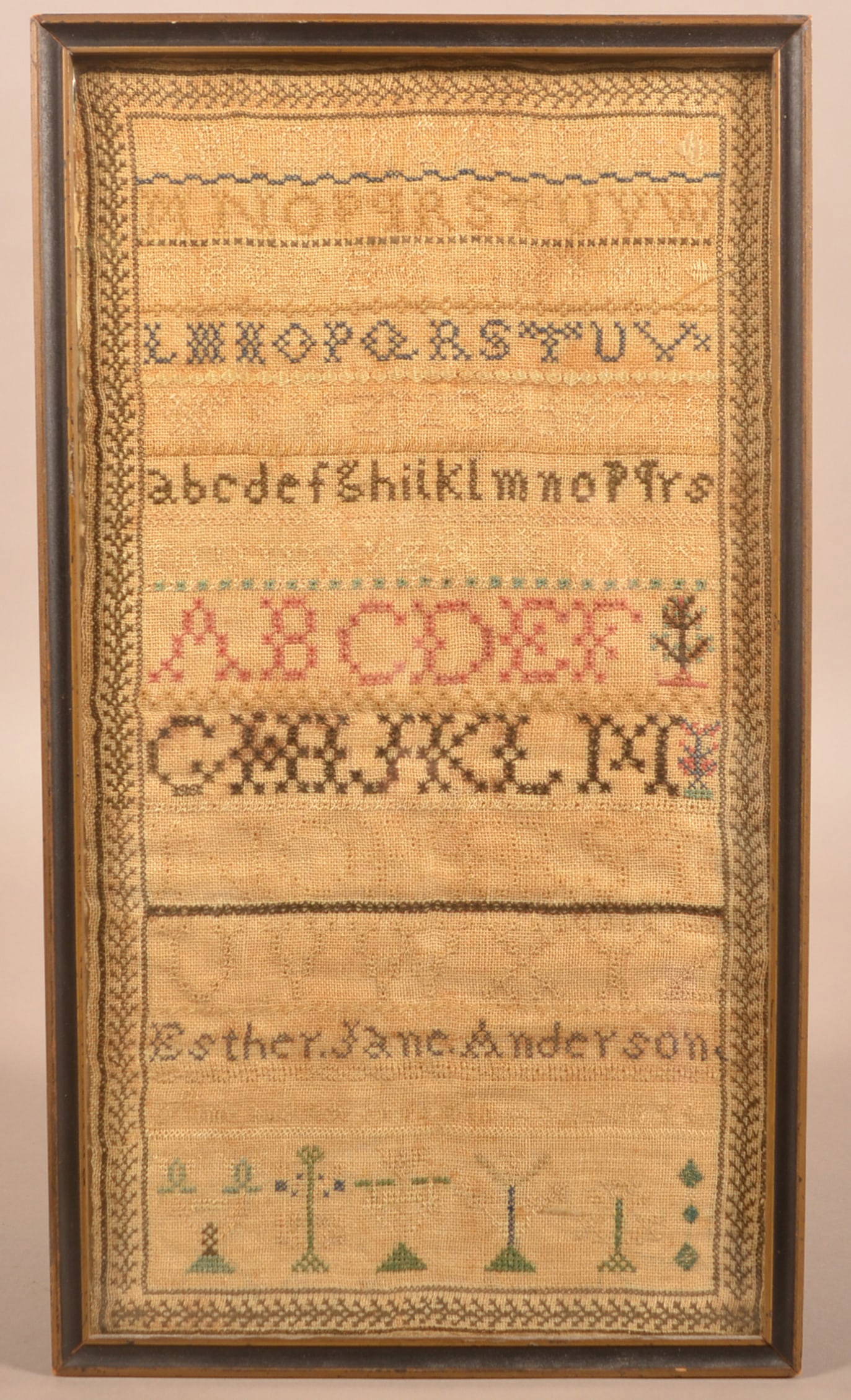 York County, Pa 1854 Rowed-type Needlepoint Sampler. Auction