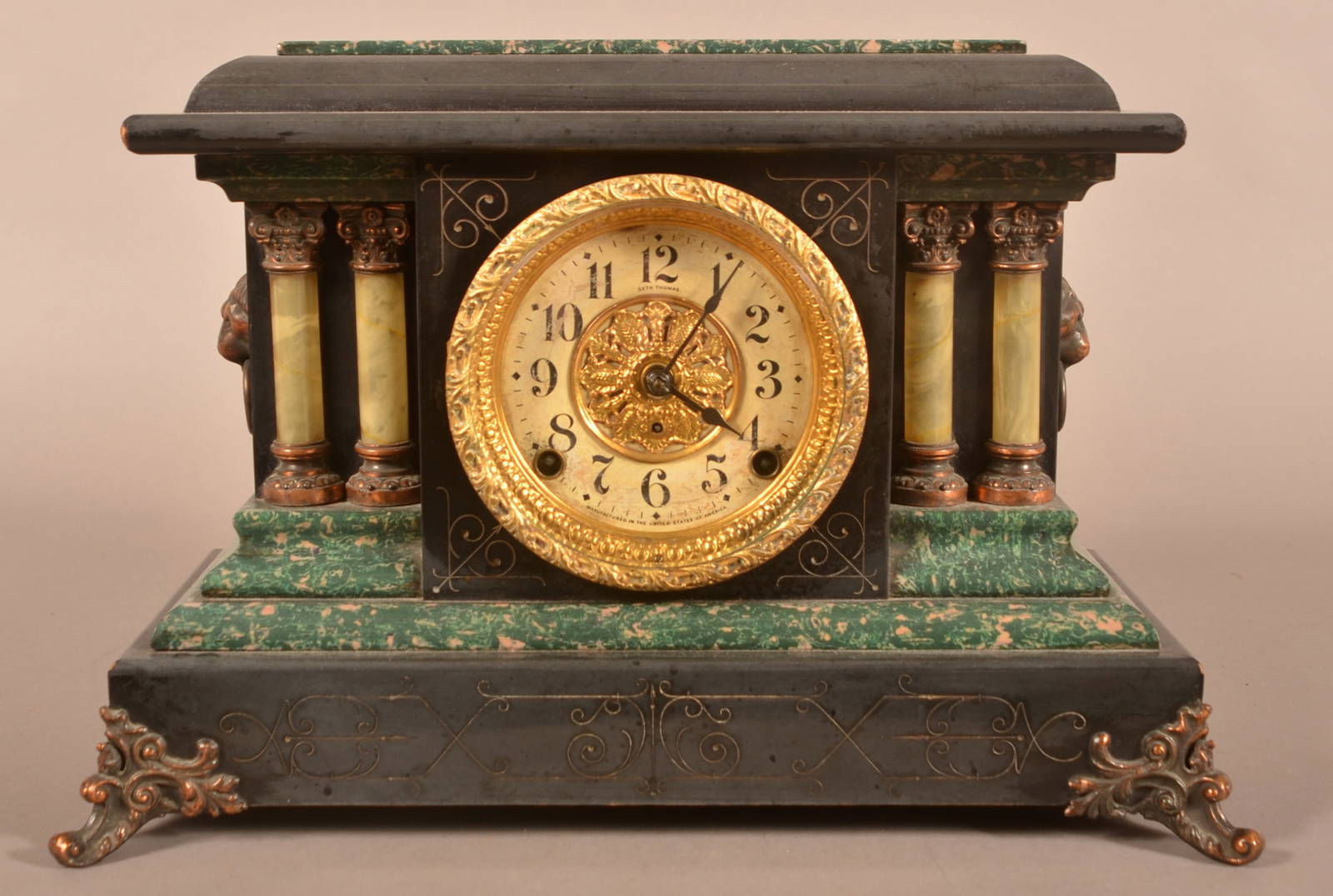 Seth Thomas Faux Marble And Slate Mantle Clock. Auction