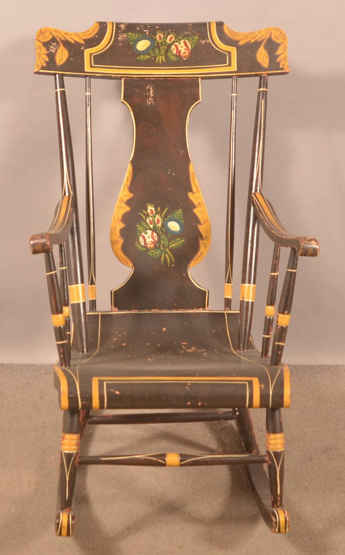 Antique Pa Paint-decorated Splat-back Rocking Chair. Auction