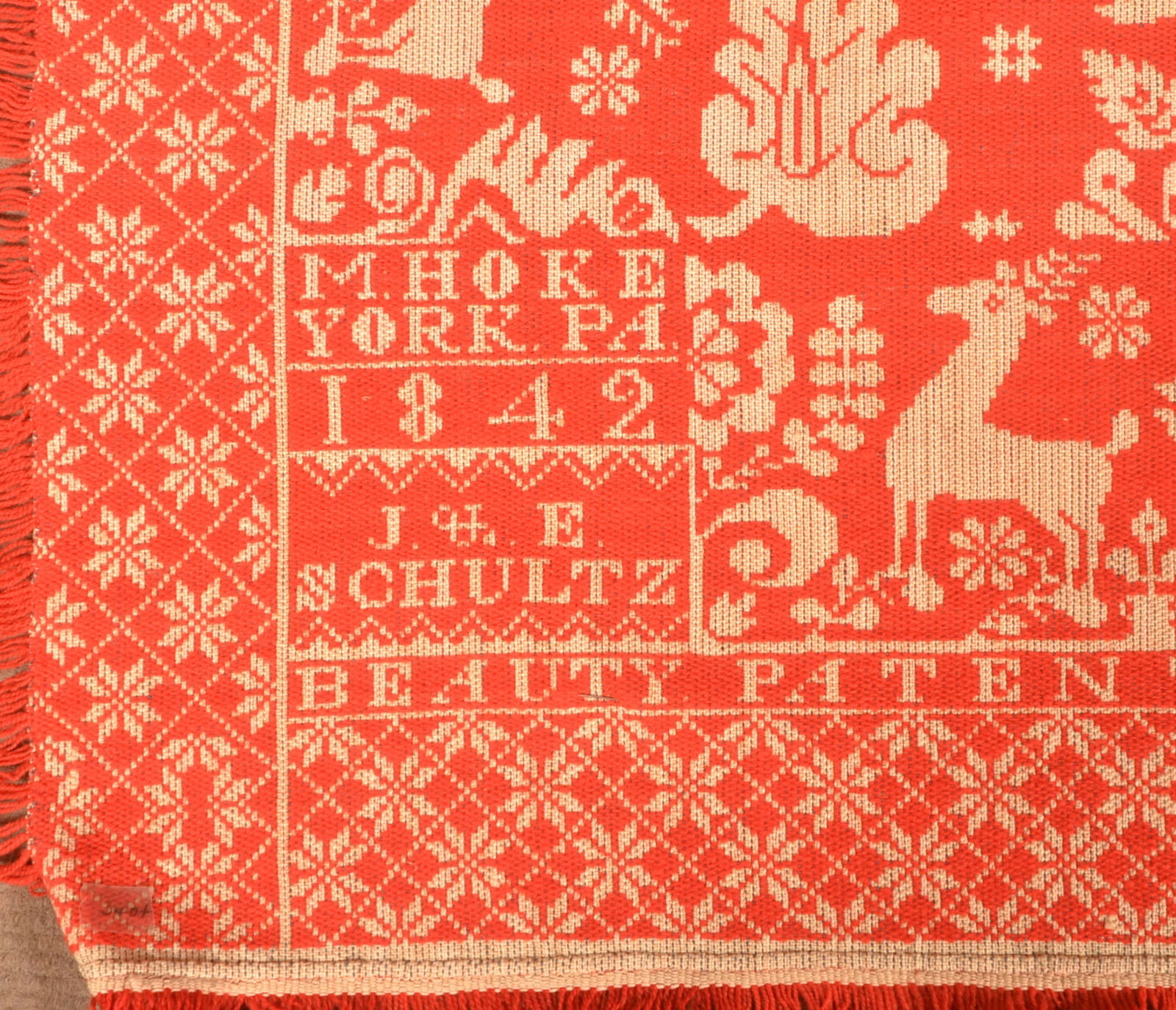 York, Pa 1842 2-part Jacquard Coverlet. Auction