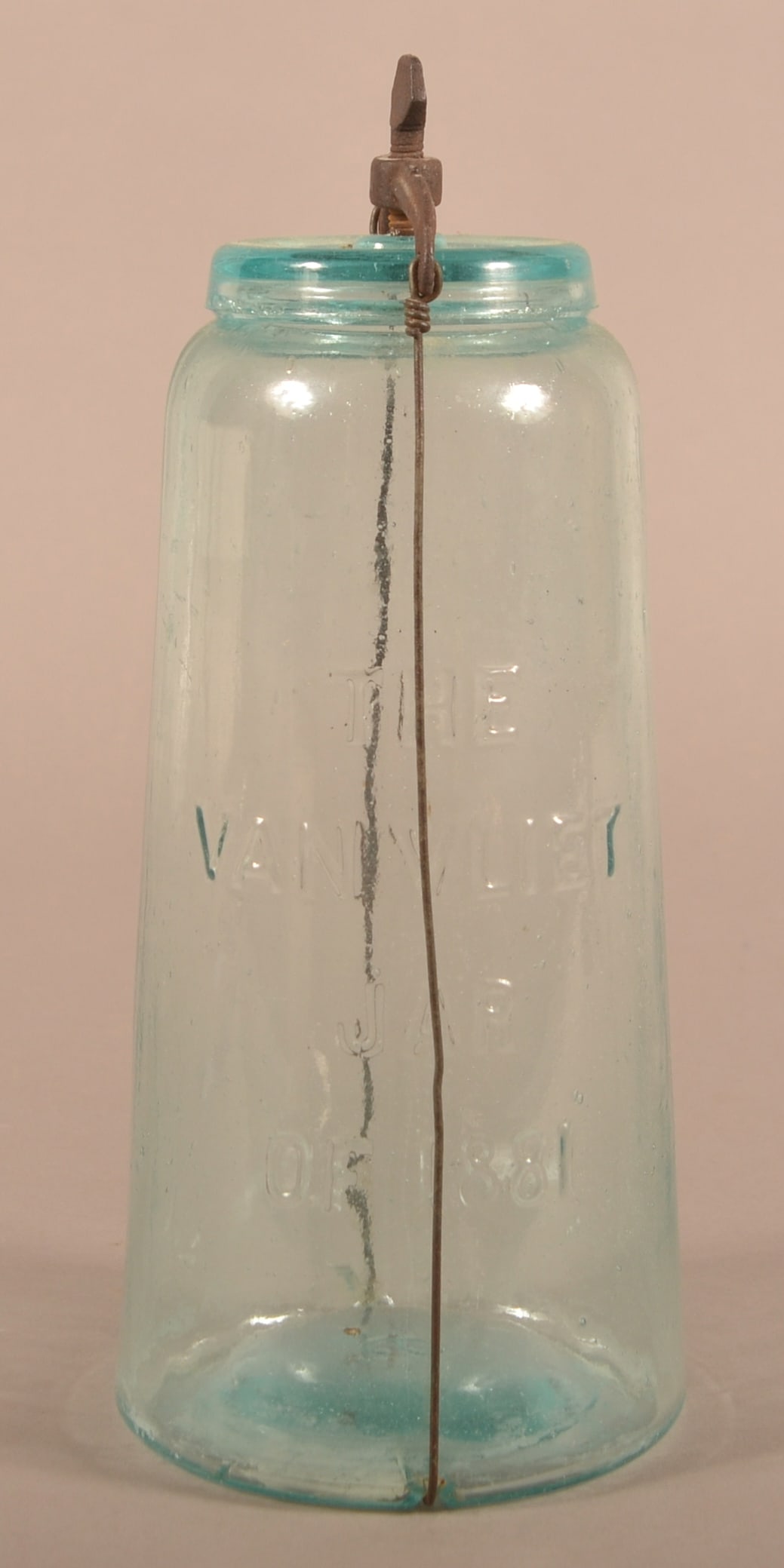 "the Van Vliet Jar Of 1881" Aqua Glass Canning Jar. Auction
