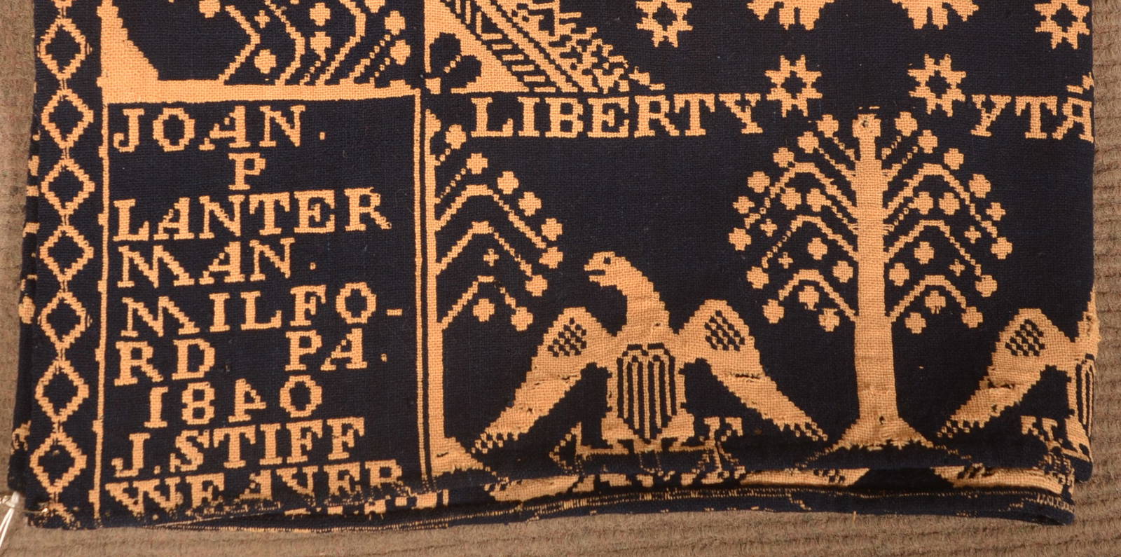 Pike County, Pa 1840 2-part Jacquard Coverlet. Auction