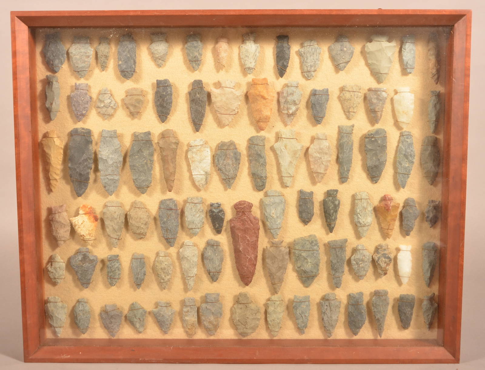 Framed Collection Of 86 Prehistoric Stone Points. Auction