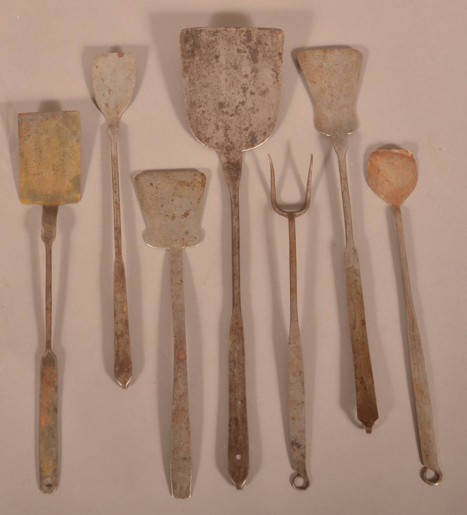 Six Antique Wrought Iron Spatulas And A Fork. Auction