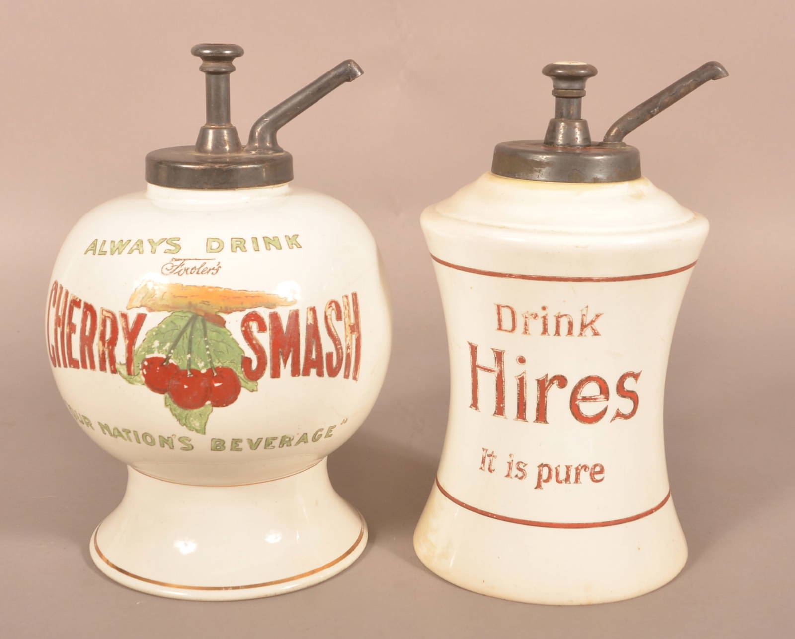 Two Porcelain Store Soda Syrup Dispensers. Auction