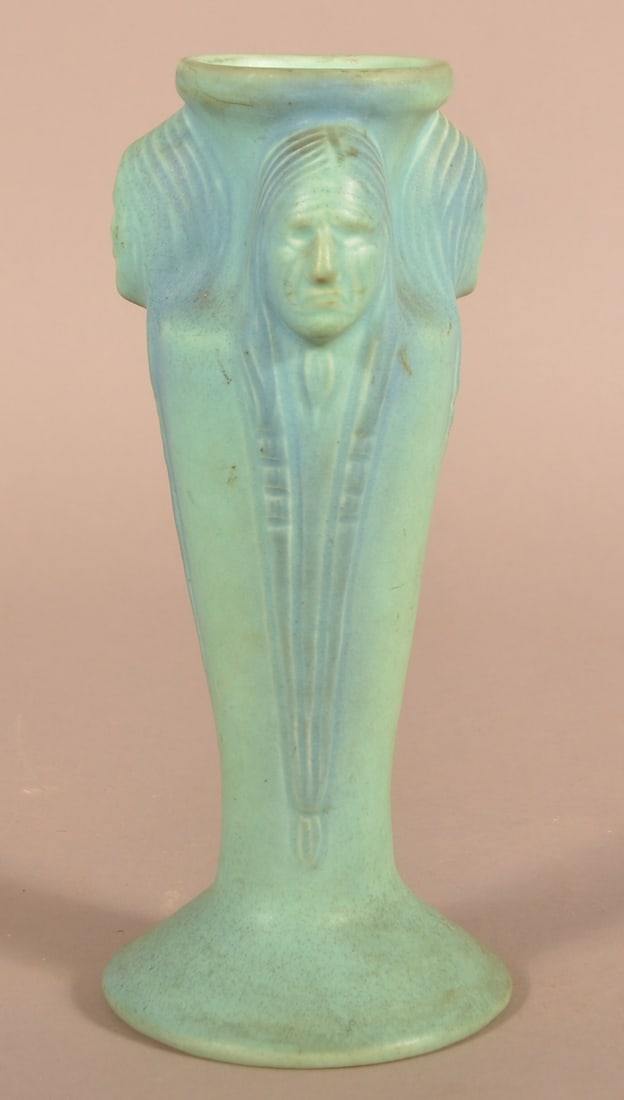 Van Briggle Glazed Pottery Indian Head Vase. Auction