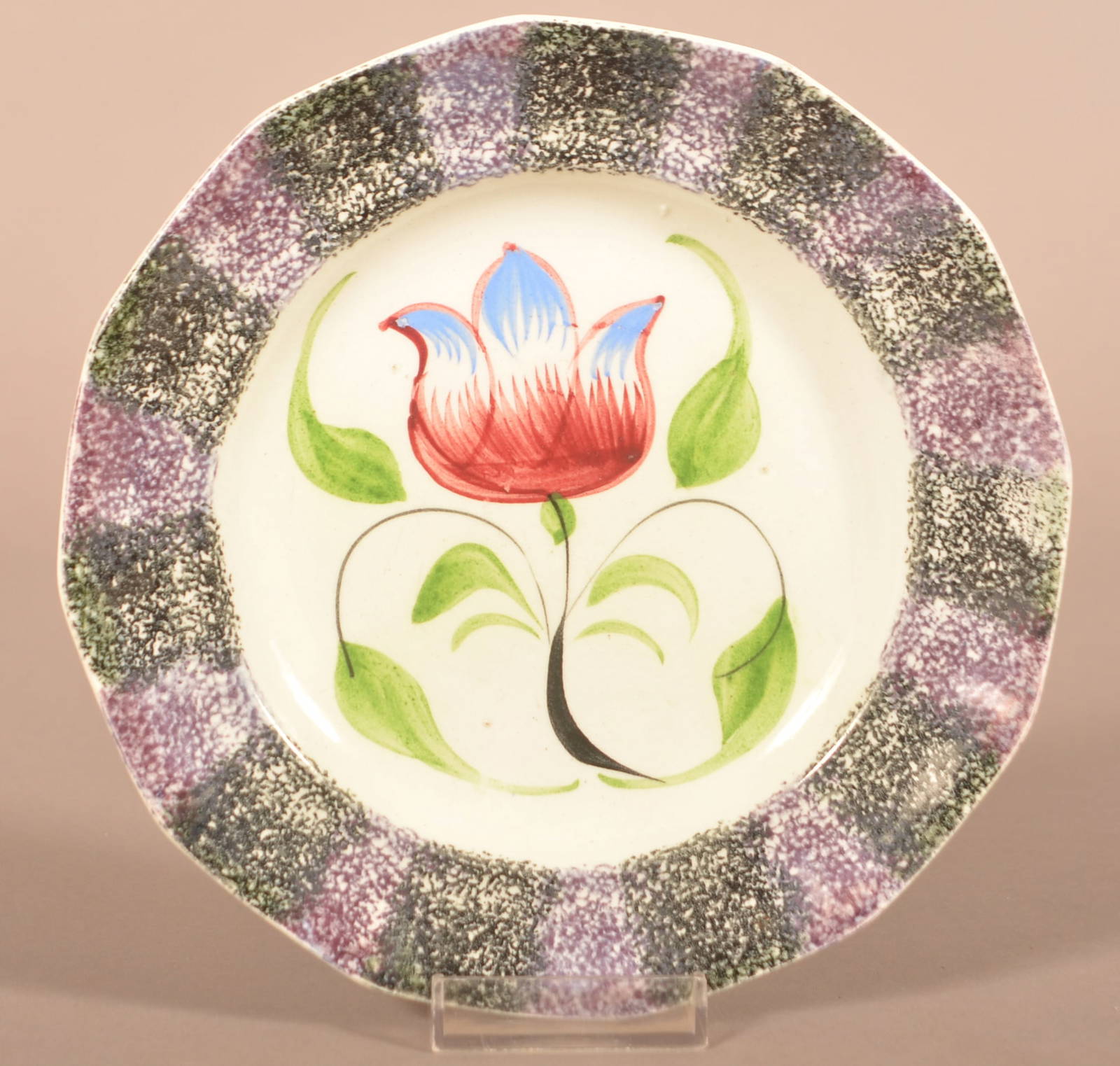 Rainbow Spatter Tulip Pattern China Toddy Plate. Auction