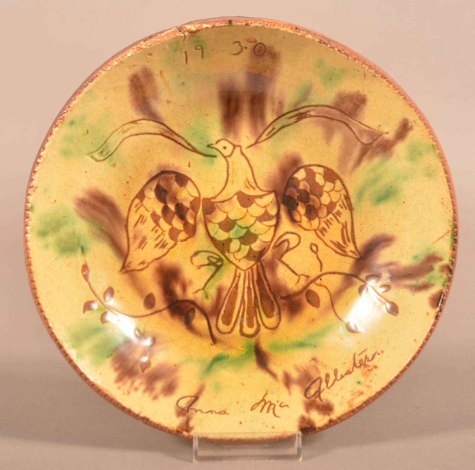 Medinger Redware Plate With Sgraffito Decoration. Auction
