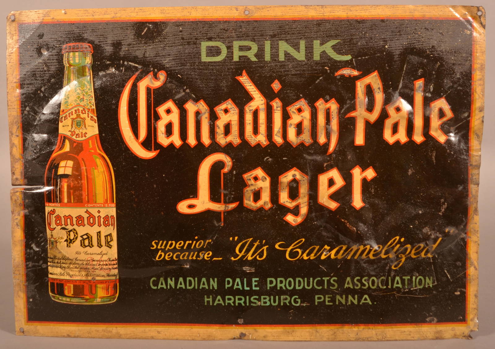 Canadian Pale Lager Tin Lithograph Advertising Sign. Auction