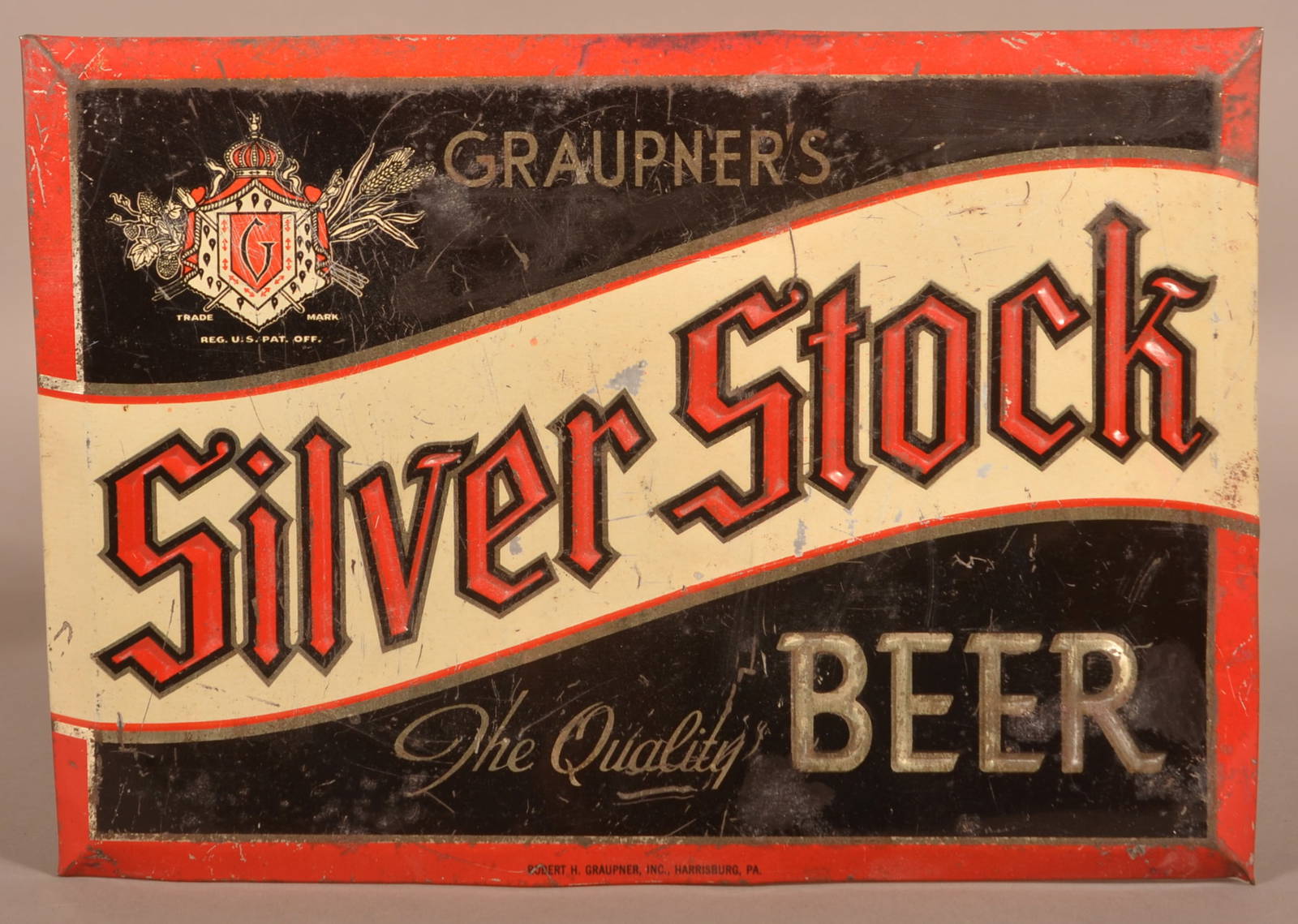 Graupner's Silver Stock Beer Pressed Tin Advertising Sign. Auction