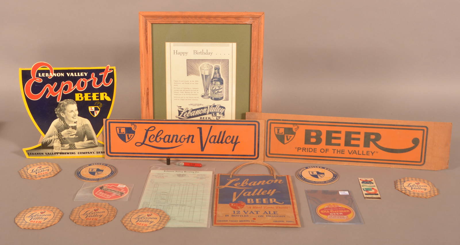 Lot Of Vintage Lebanon Valley Brewing Co. Advertising Items. Auction