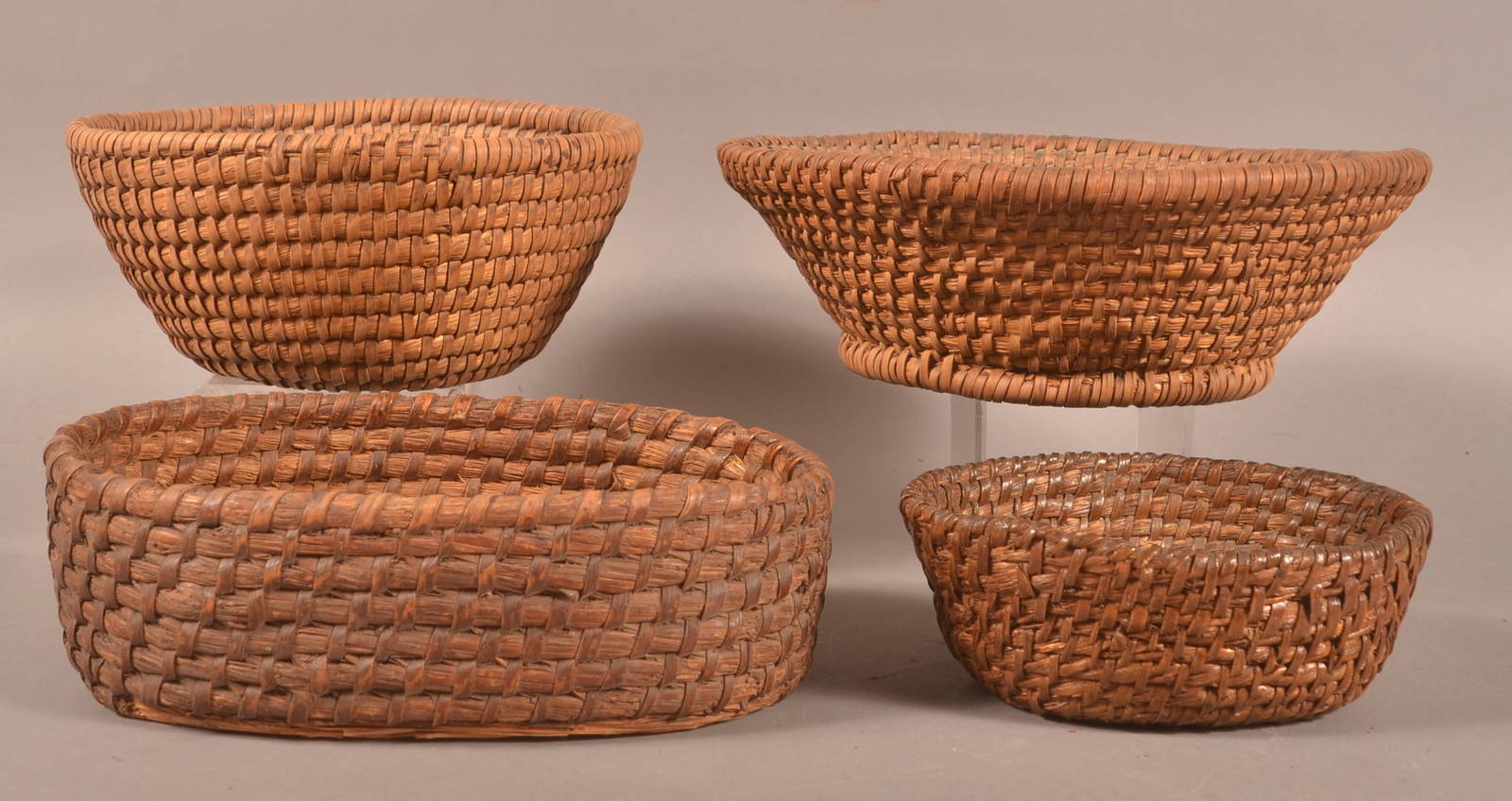 Four Various Antique Pa Rye Straw Baskets. Auction