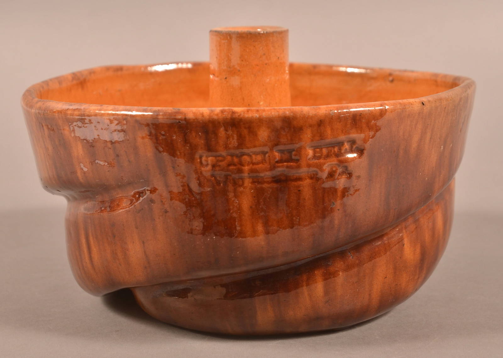 Upton M. Bell Glazed Redware Sponge Cake Mold. Auction