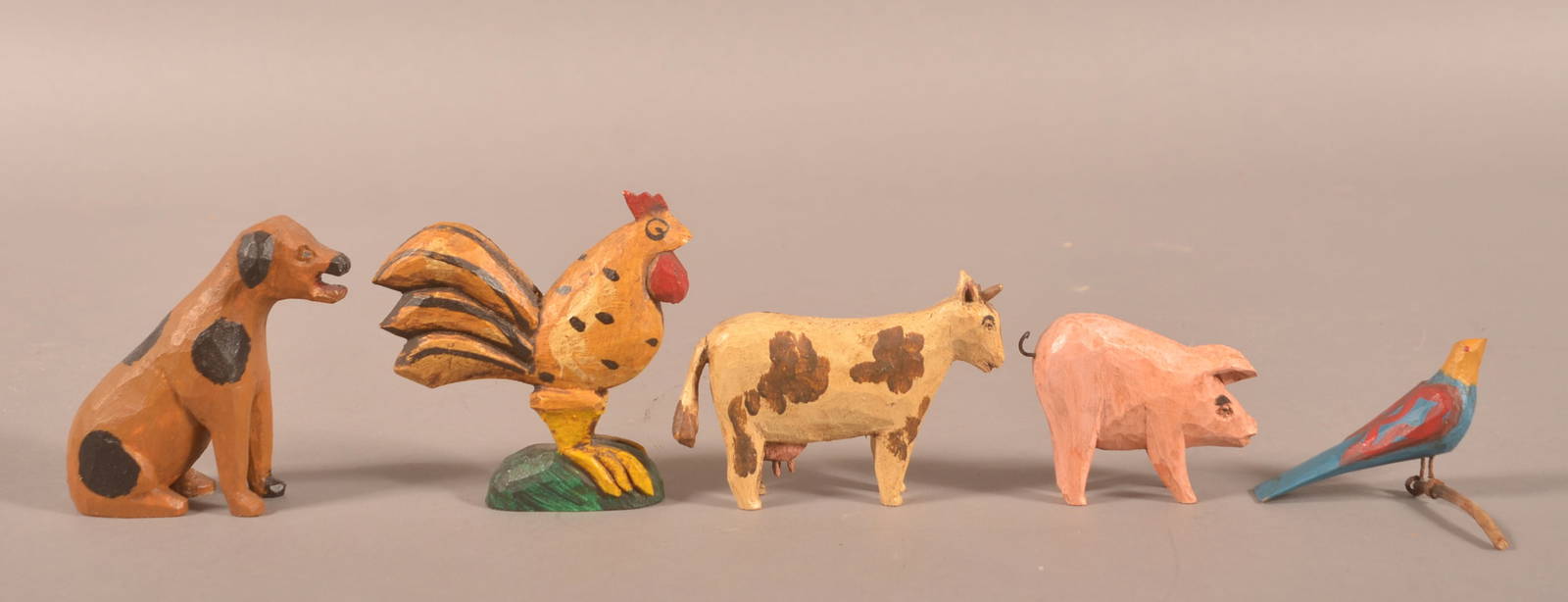 Five Strawser Painted And Carved Folk Art Animals. Auction