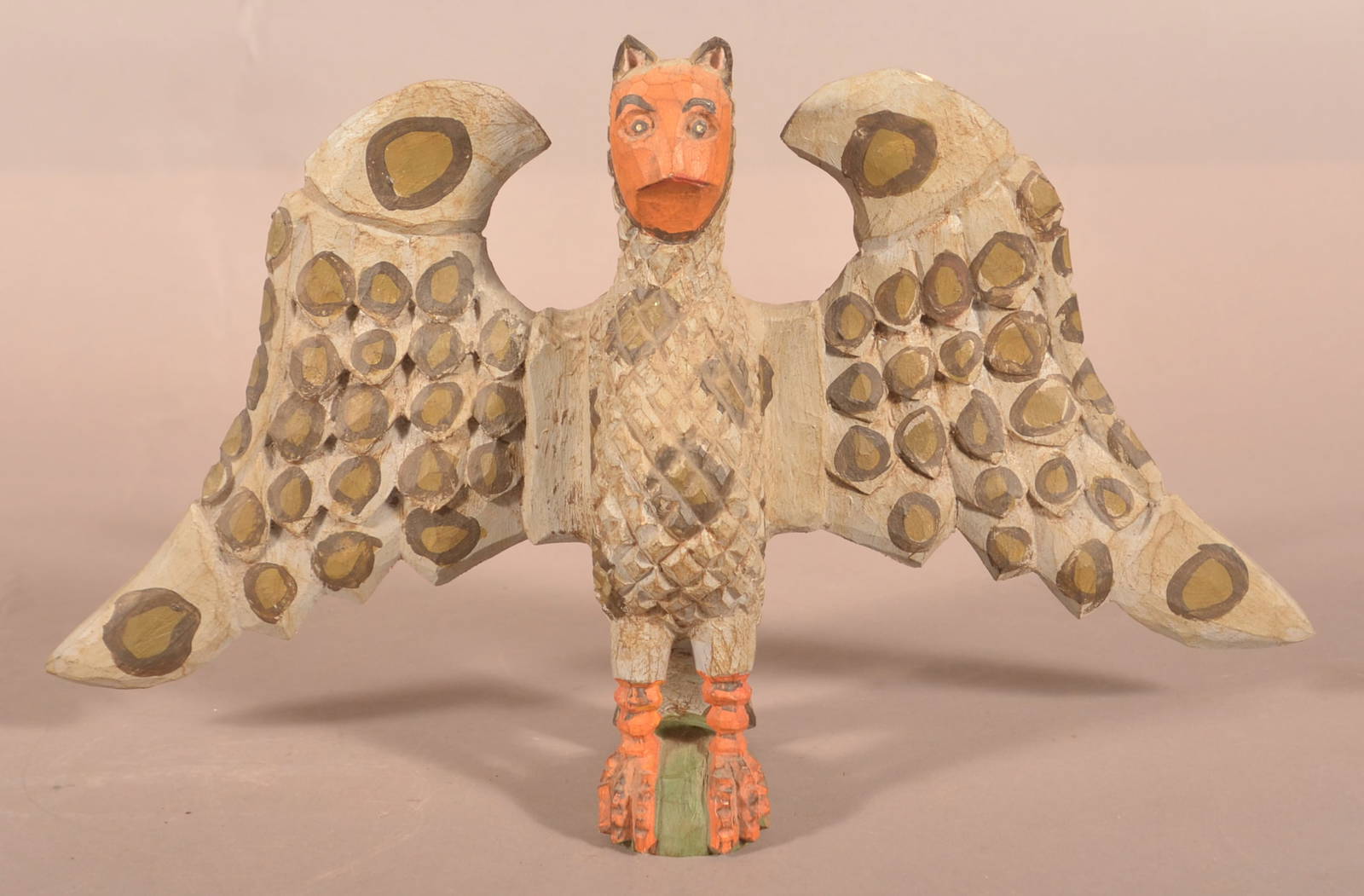 Strawser 1993 Folk Art Spreadwing Eagle Carving. Auction