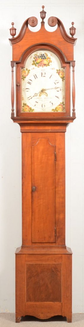 Samuel Krauss Signed Cherry Tall Cased Clock. Lehigh C
