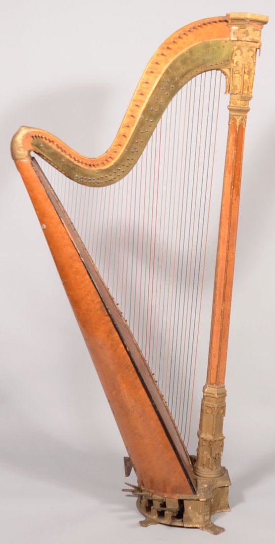 Floor Standing Grecian Pedal Harp. Carved and painted w