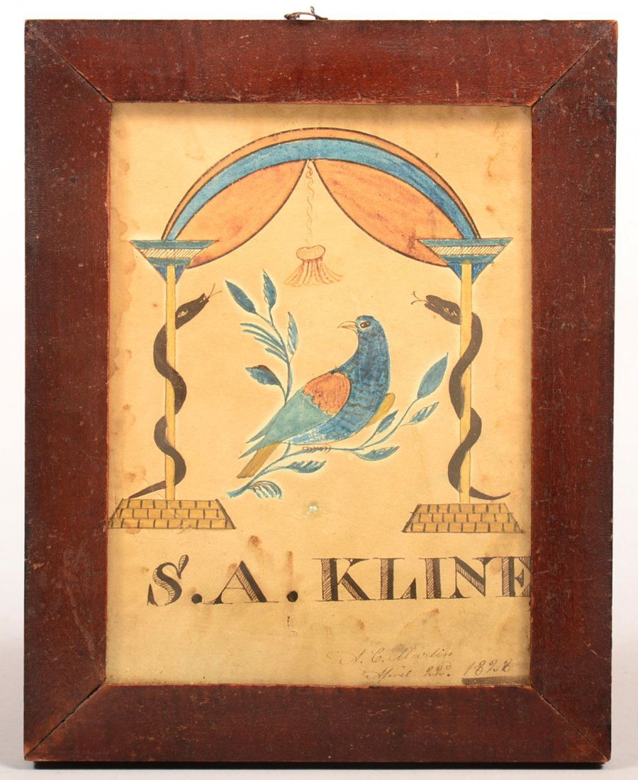 19th Century Watercolor and Ink Drawing. Polychrome