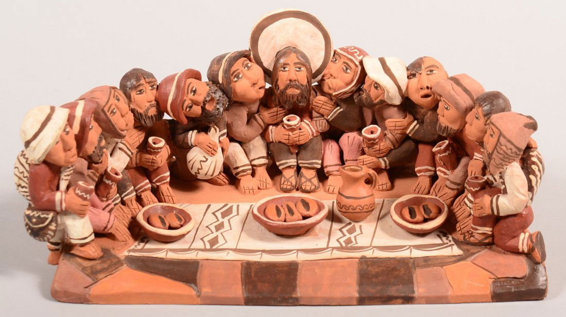 A Peruvian clay sculpture "The Last Supper" - Good