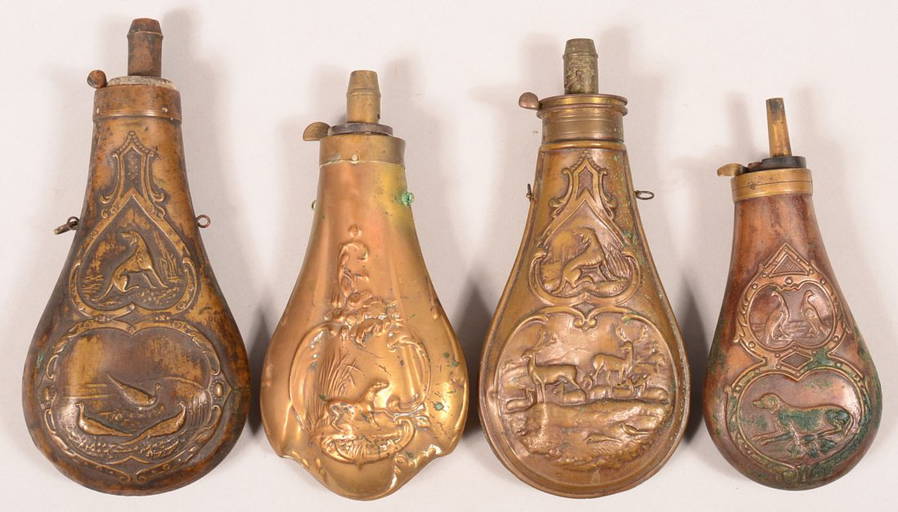 Lot of (4) brass powder flasks having hunting dog - Jan 18, 2014 ...