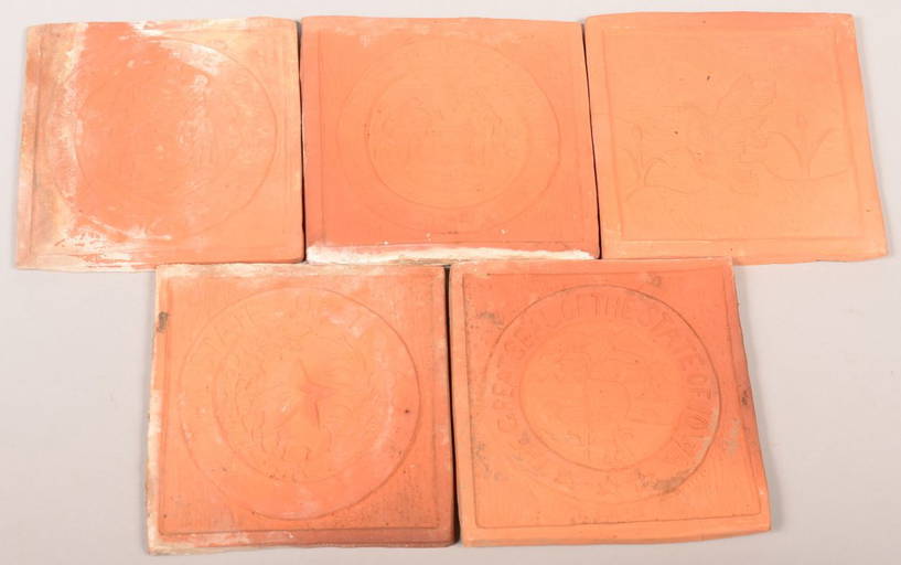 Five Various Unglazed Redware Pottery Tile Hot Plates