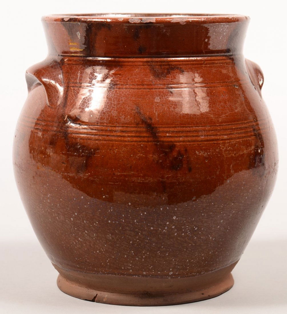 Large Pennsylvania 19th Century Redware Pottery Mottled