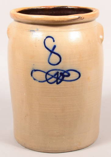 Eight Gallon Stoneware Storage Crock With Cobalt Blue