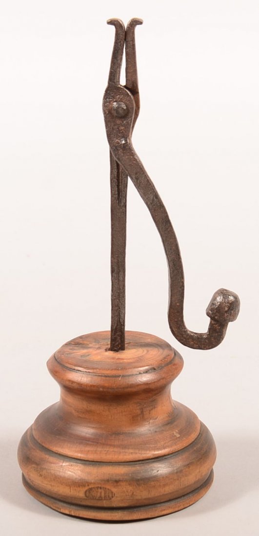 Wrought Iron Rush Lamp with wooden turned base. Scissor