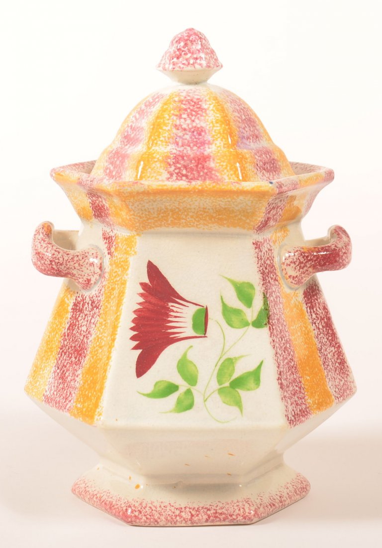 Red and Yellow Rainbow Spatterware China Thistle