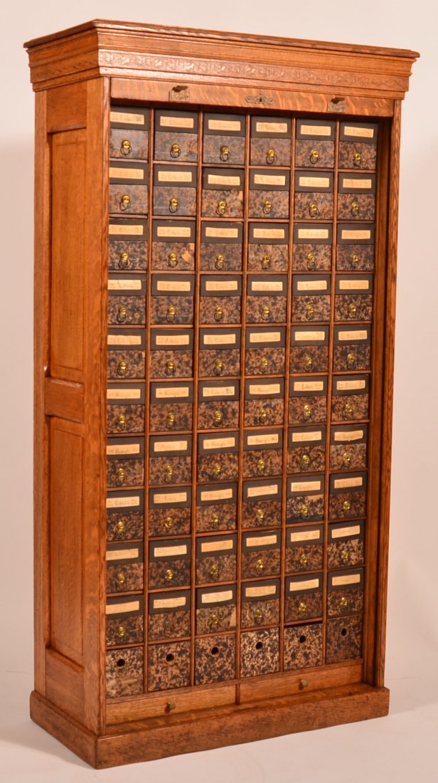 19th Century Quarter Sawn Oak Tambar Front Letter File