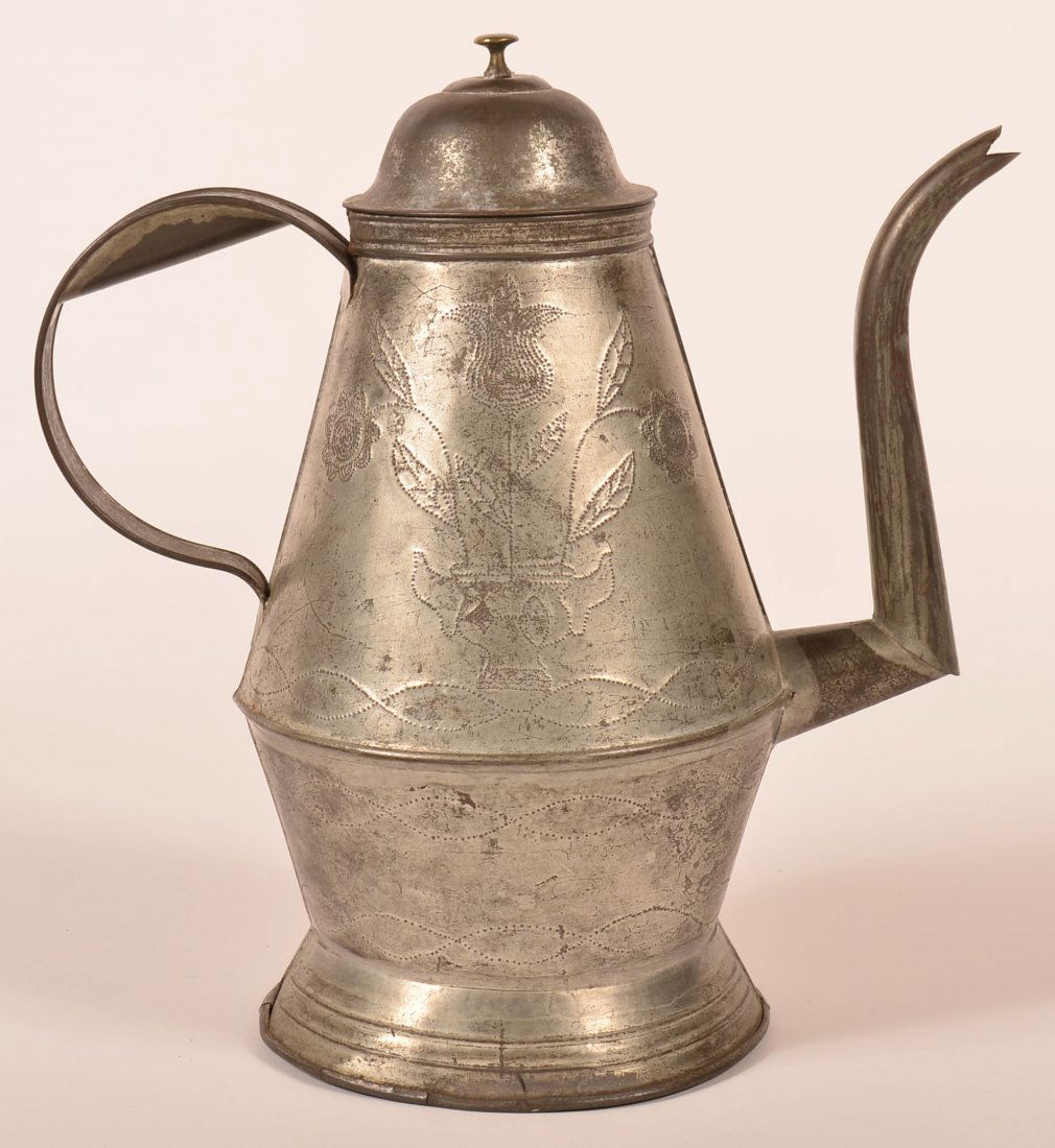 Punched Tin Coffee Pot Signed "M. Uebele".