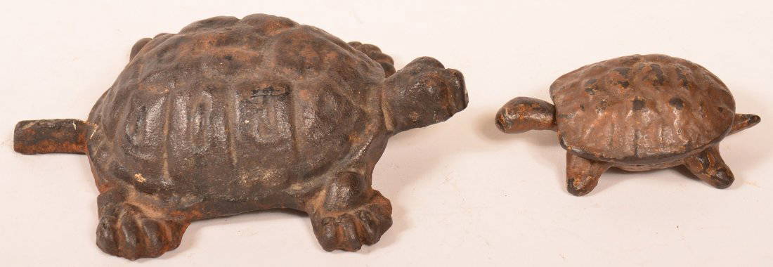 Two Early 20th Century Cast Iron Turtles.