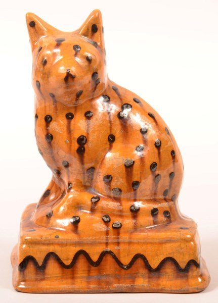 Shooner Redware Molded Seated Cat Figure.