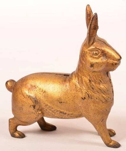 Cast Iron Standing Rabbit Still Bank.