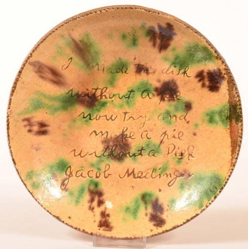 Rare Signed Jacob Medinger Redware Plate.
