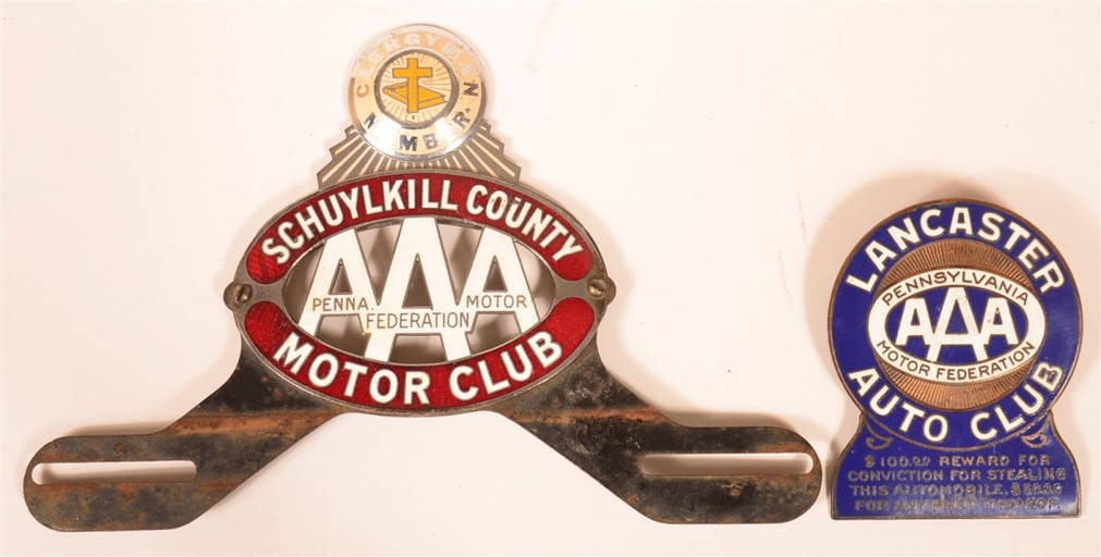 Pennsylvania Aaa Enamel Motor Club Badges.