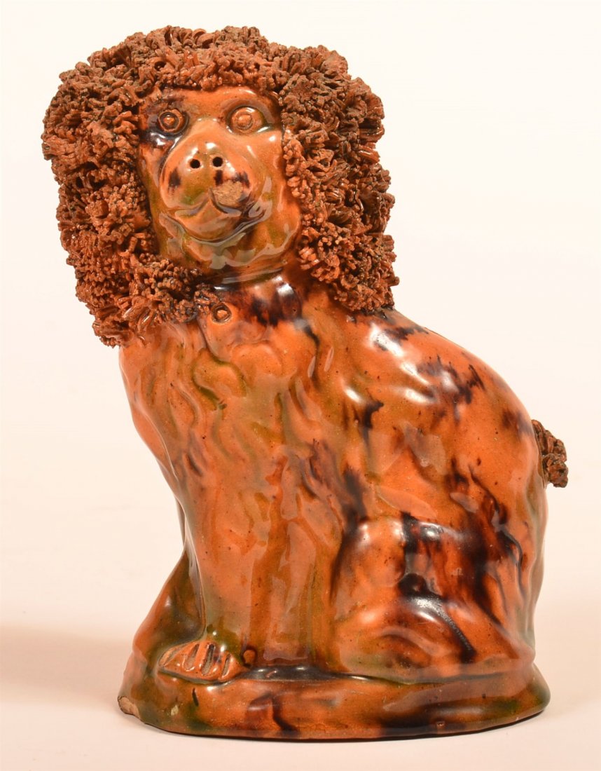 Glazed Redware Pottery Spaniel Still Bank.