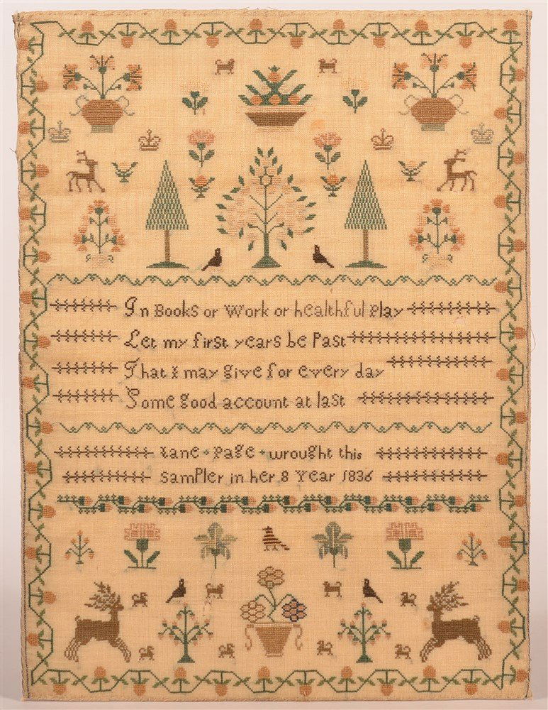 Dated 1836 Needlework Sampler by Jane Page