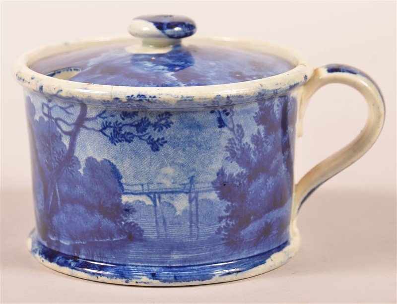Rare Staffordshire Blue Transfer Mustard Pot.