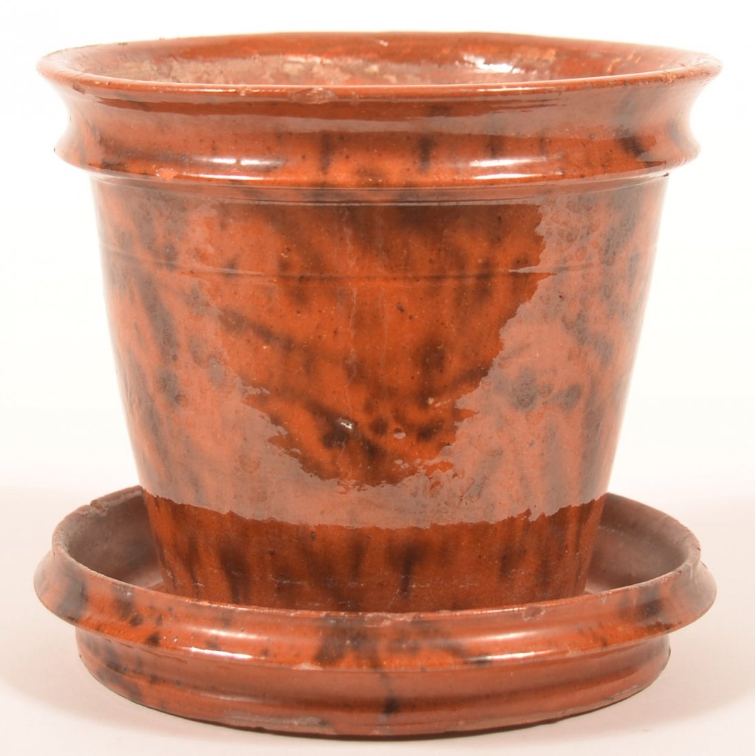 19th Century Mottle Glazed Redware Flower Pot.