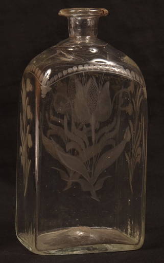 Steigel Type Blown Colorless Glass Case Bottle.