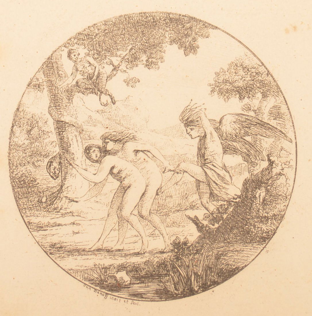 French Expulsion Of Adam And Eve Etching.