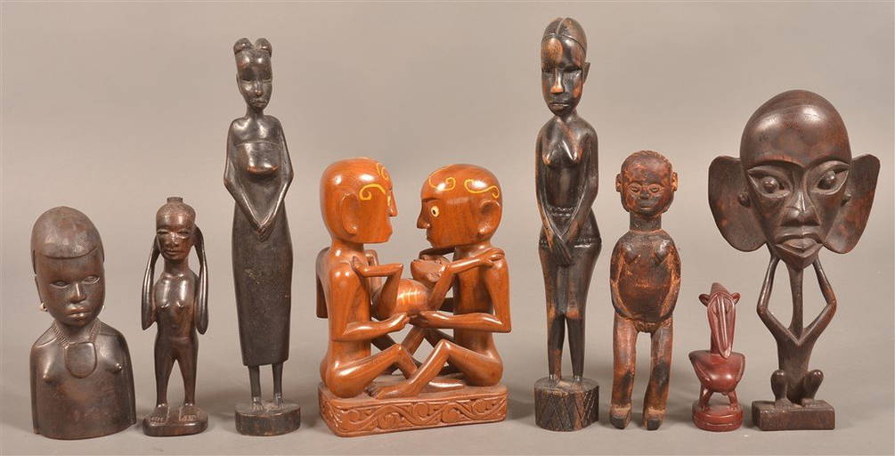 8 Vintage African Carved Wood Figures.