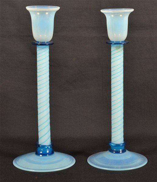 Pair of Fry Blue Opalescent Art Glass Candlesticks. - Dec 03, 2016 ...