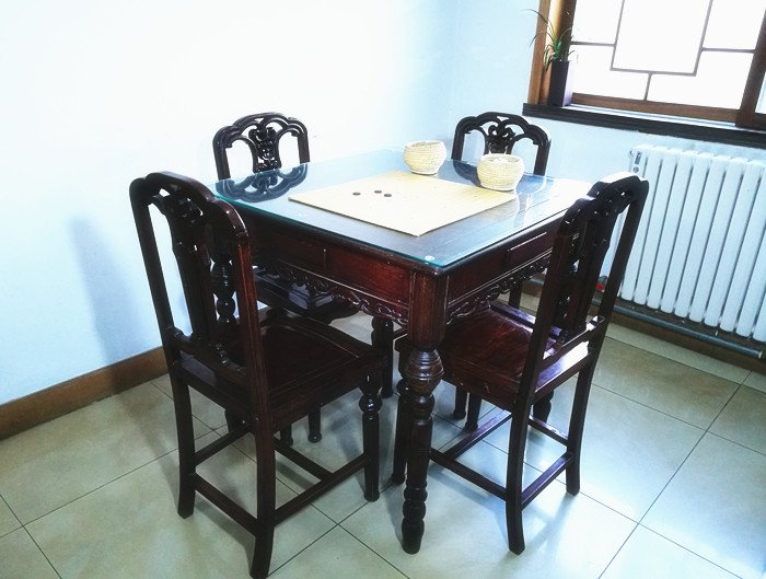 Rare Set Chinese Rosewood Carved Majiang Table & Chairs