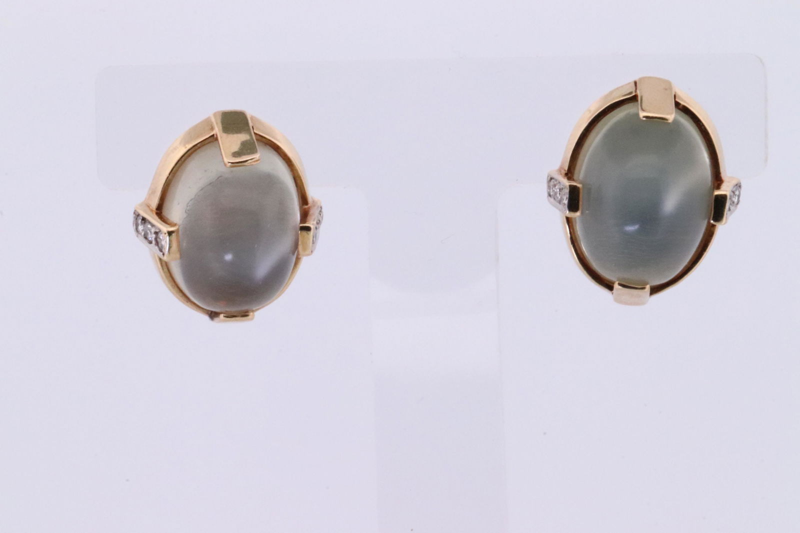 14kt Moon Stone | Diamond Earrings