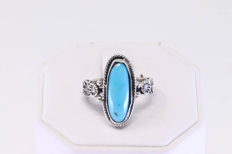 Native America Navajo Sterling Silver Turquoise Ring By Jeanette Saunders.